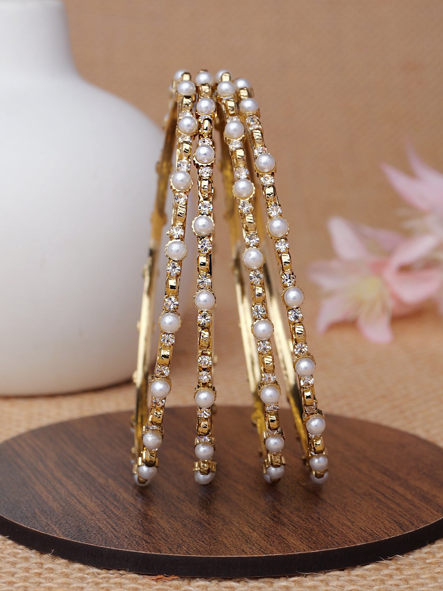 Avanti Pearl Diamante Bangles in White