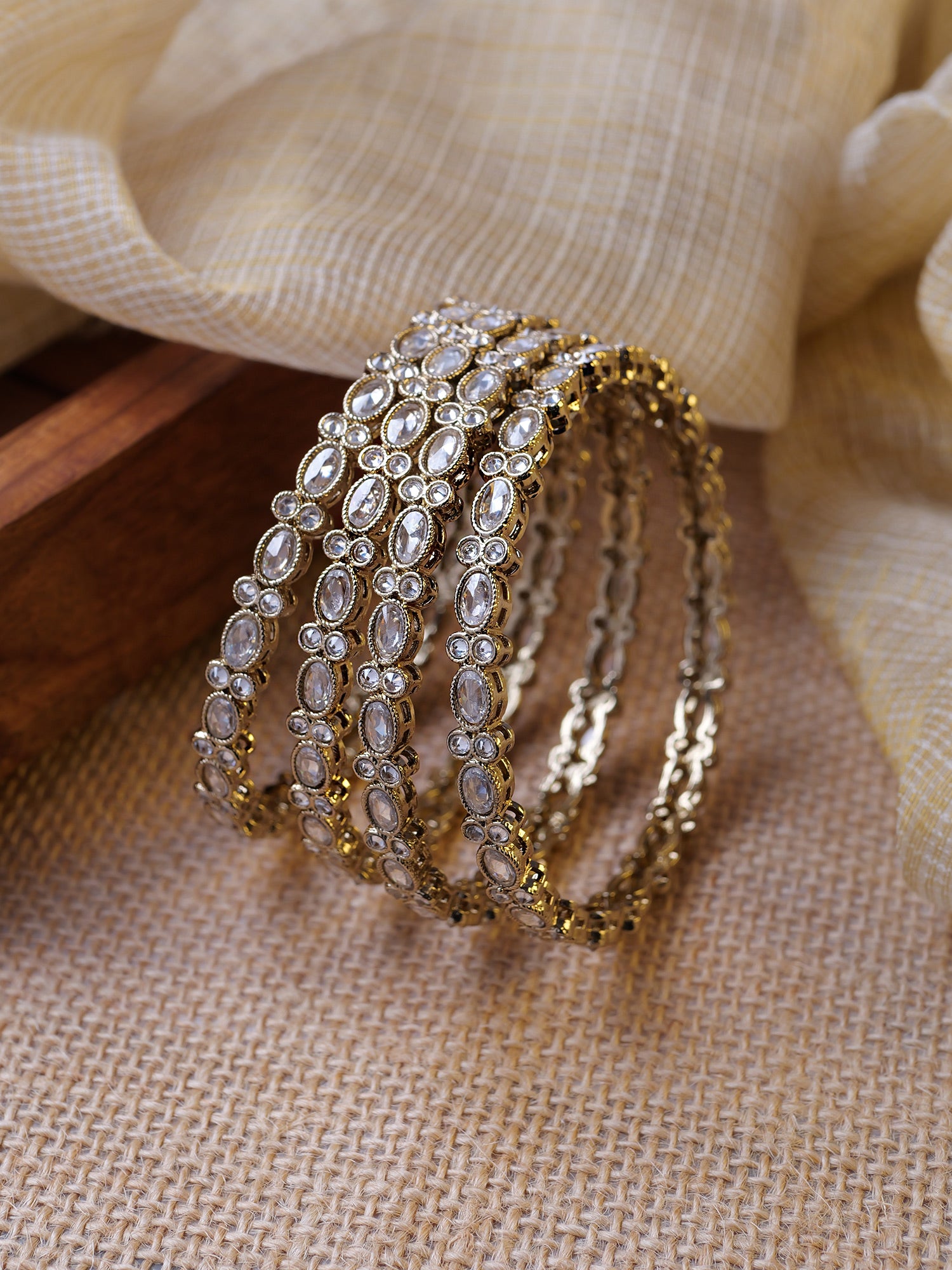 Jheel Kadas in White and Antique Gold