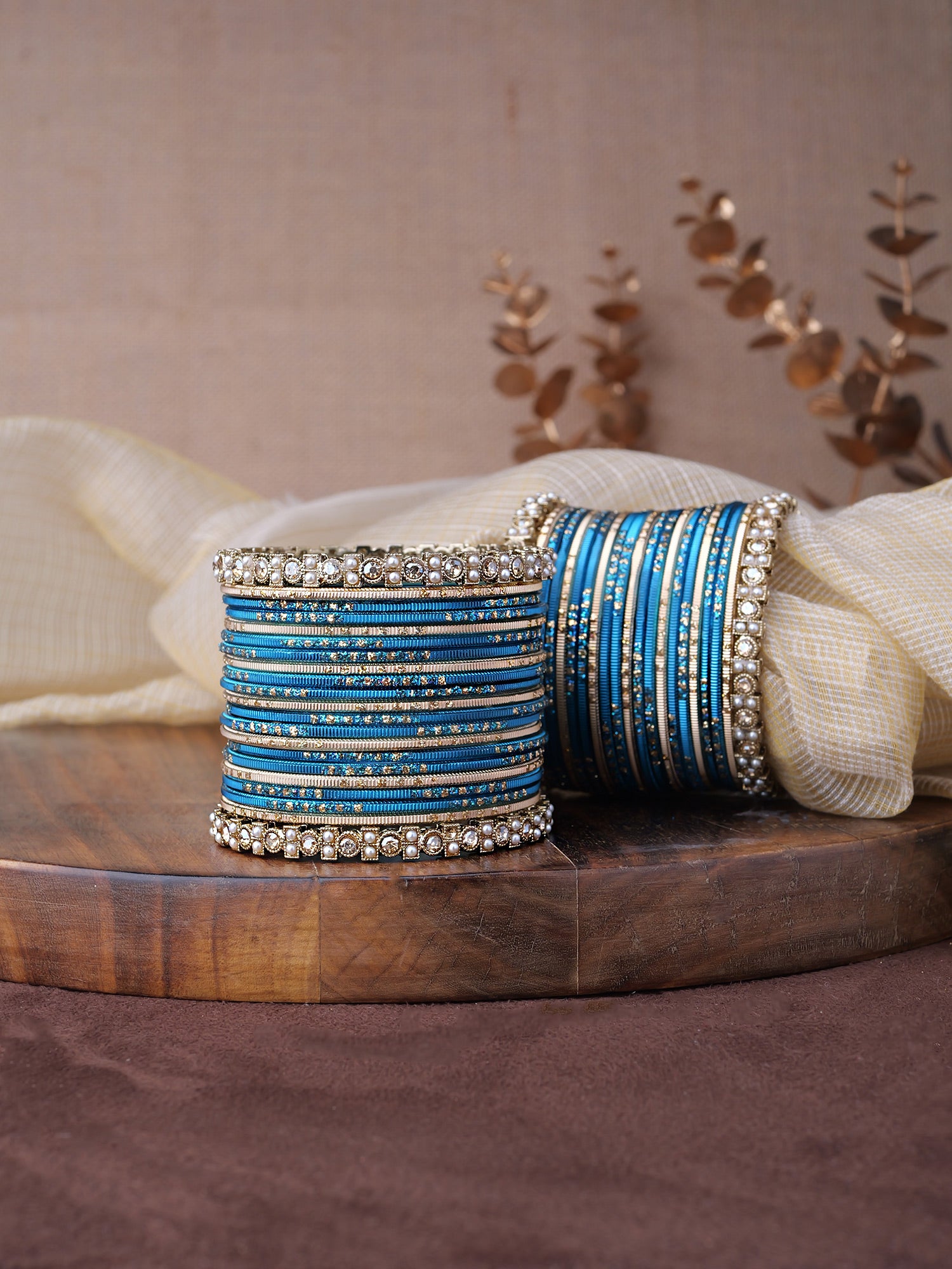 Mehira Two Hand Bangle Set in Peacock Blue