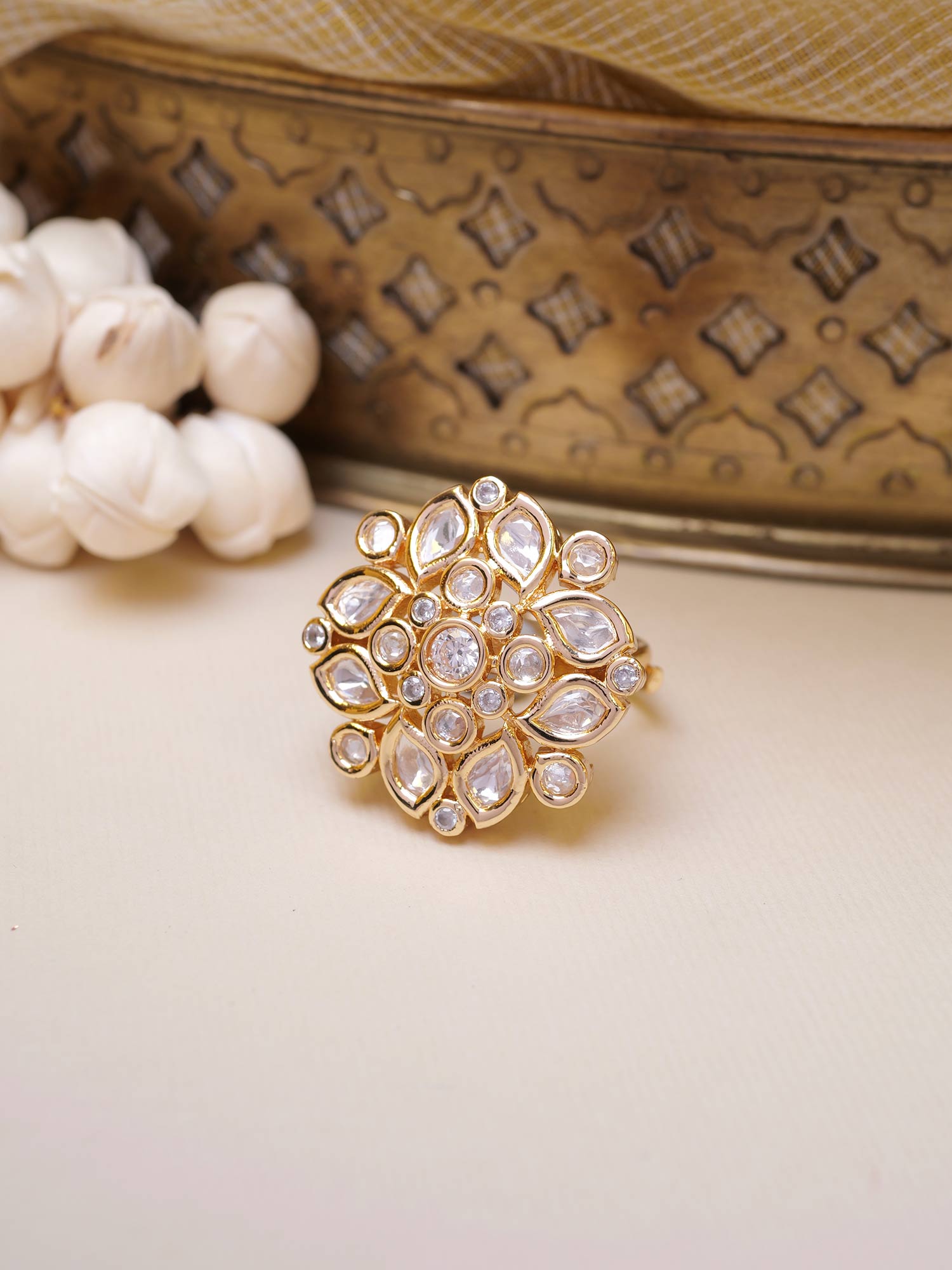 Sania Kundan Ring in White