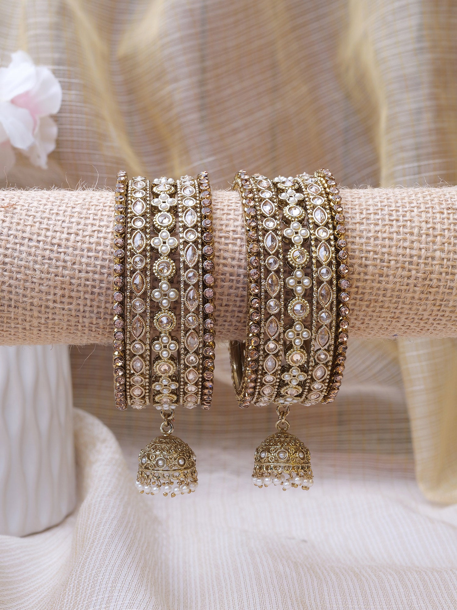 Tanira Jhumka Bangle Set in Champagne