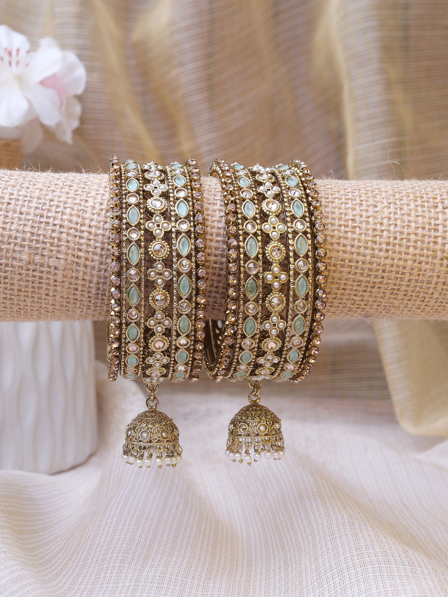 Tanira Jhumka Bangle Set in Mint
