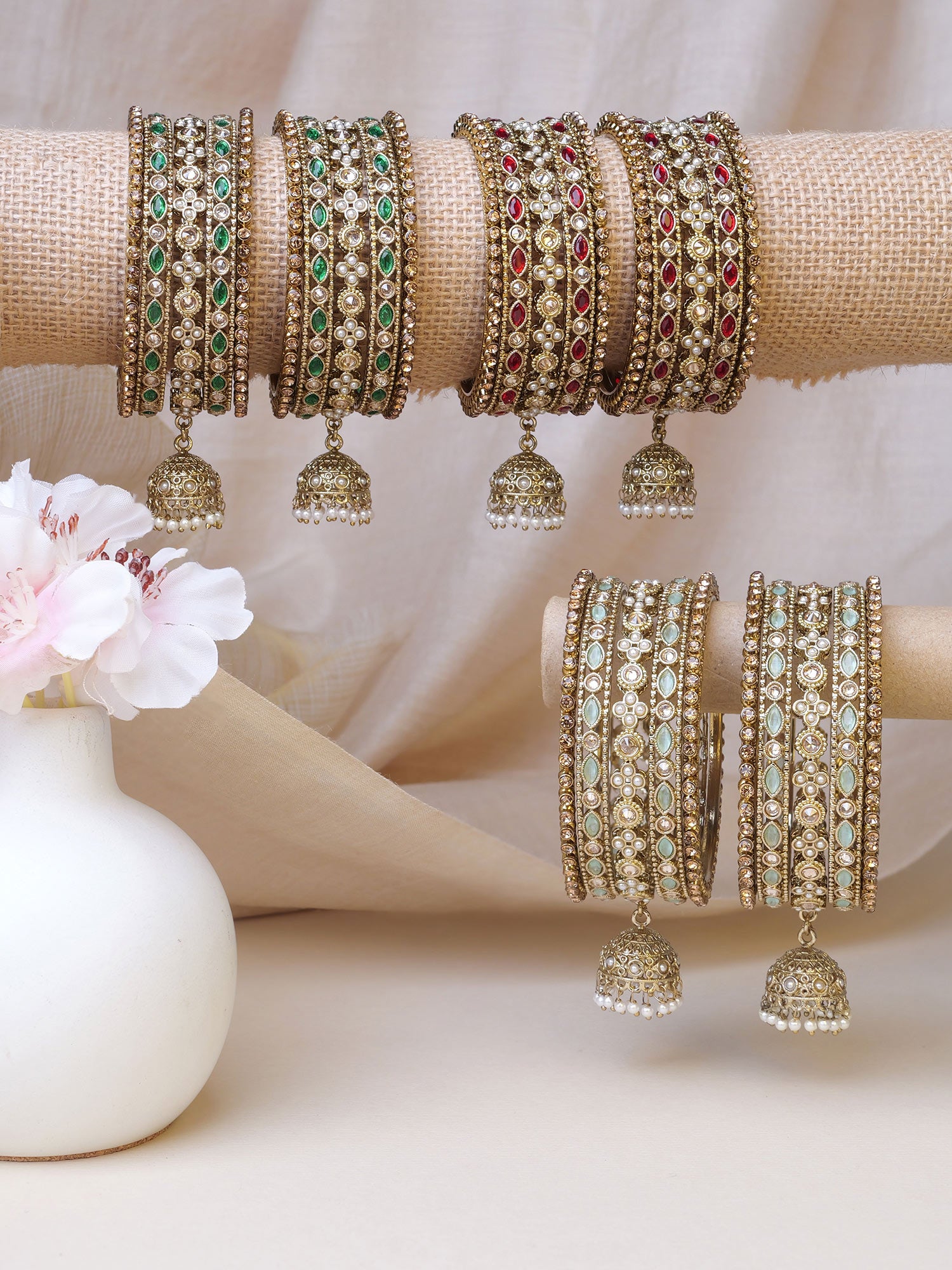 Tanira Jhumka Bangle Set in Green