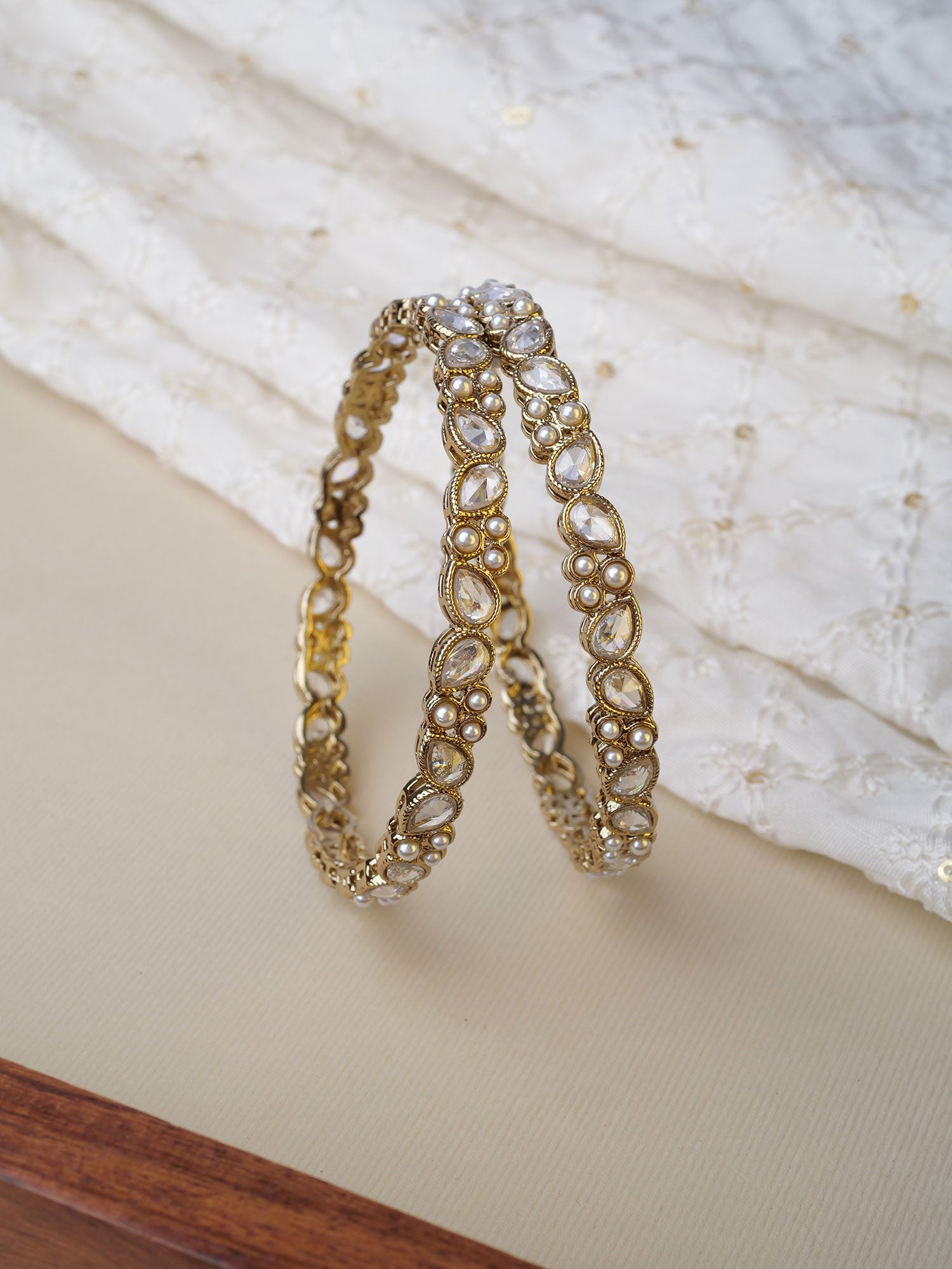 Tarangi Kada Pearl Bangles in White