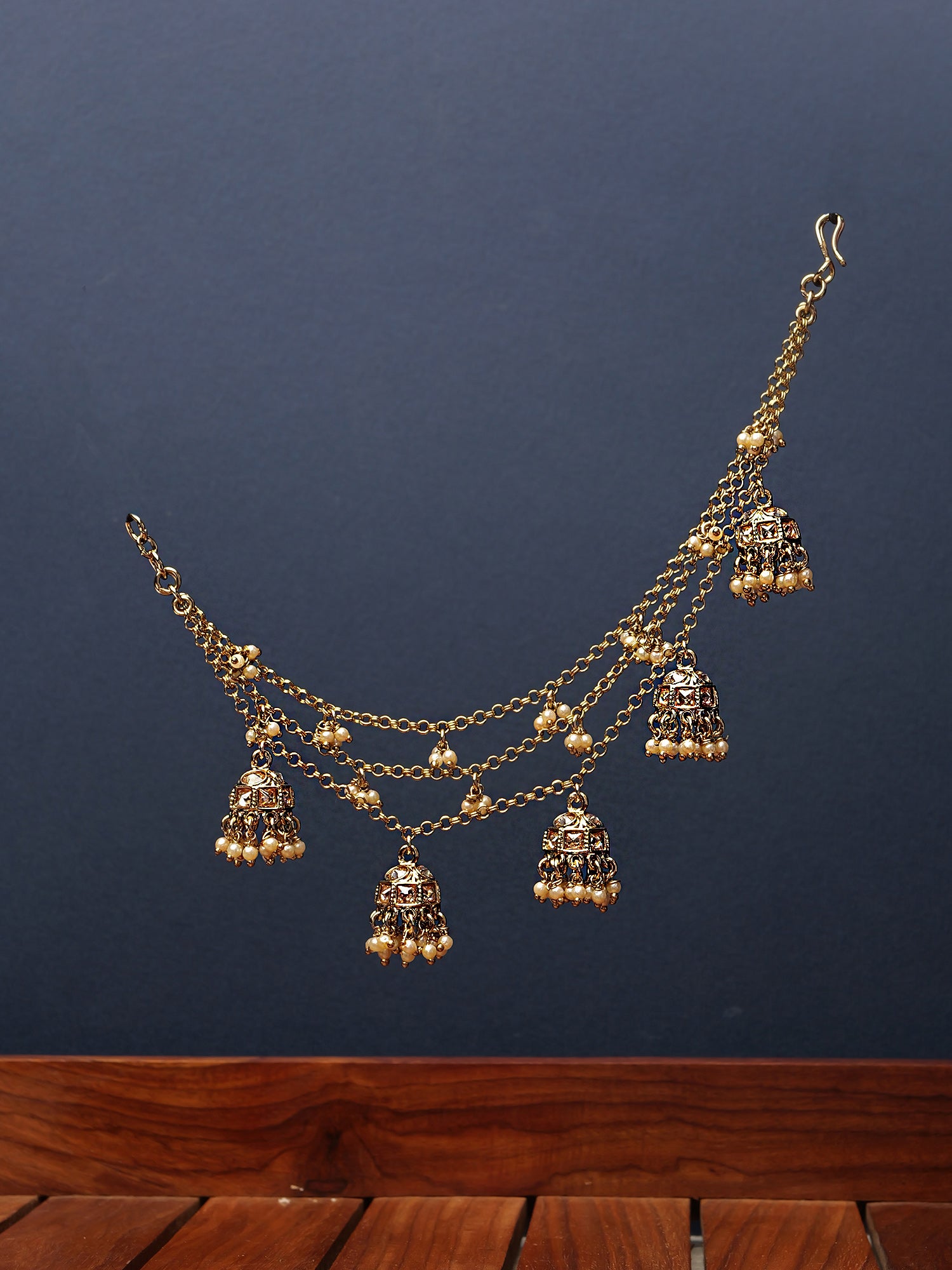 Jhumka Ear Chains in Champagne and Pearl