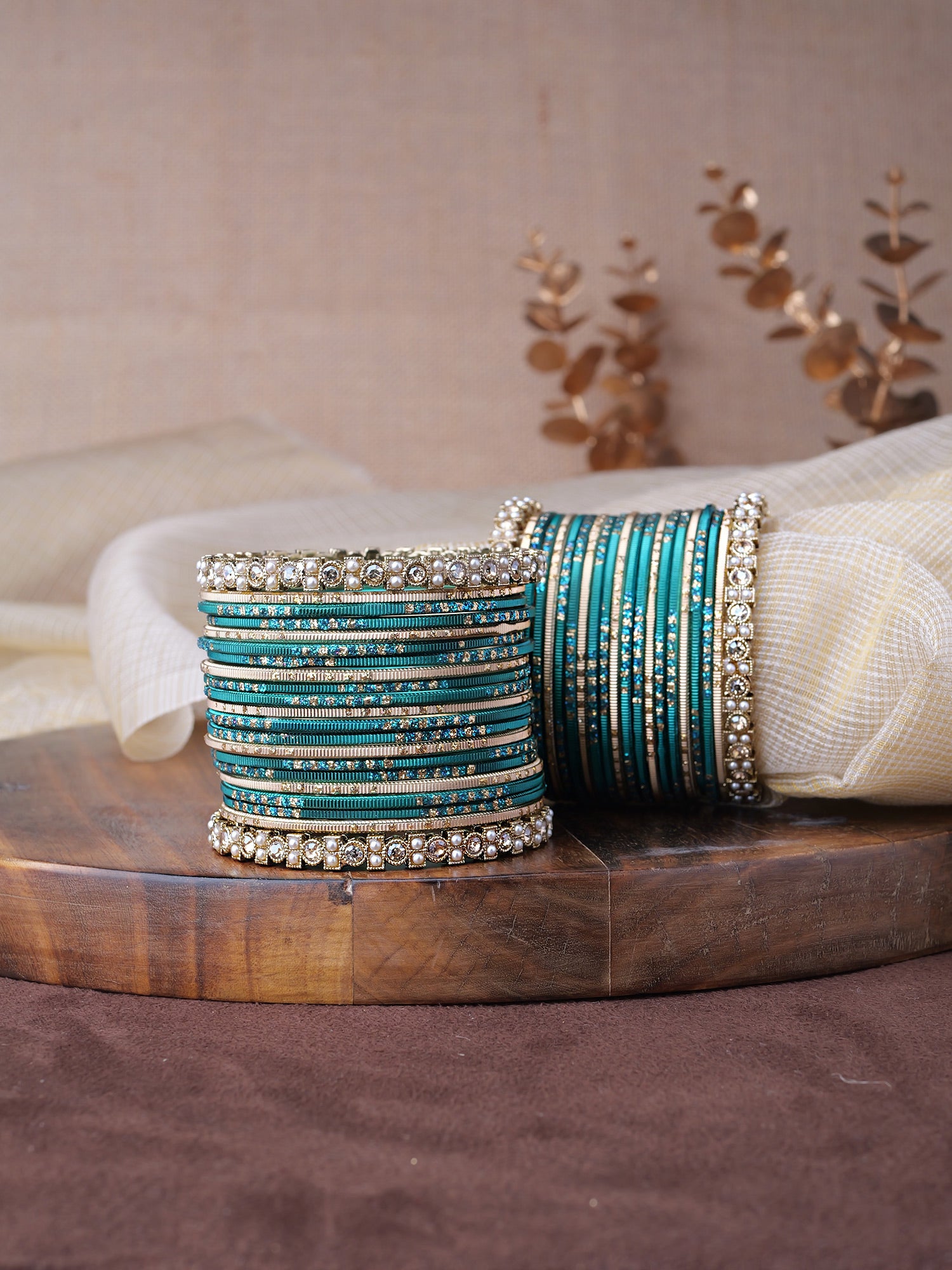 Mehira Two Hand Bangle Set in Dark Jade