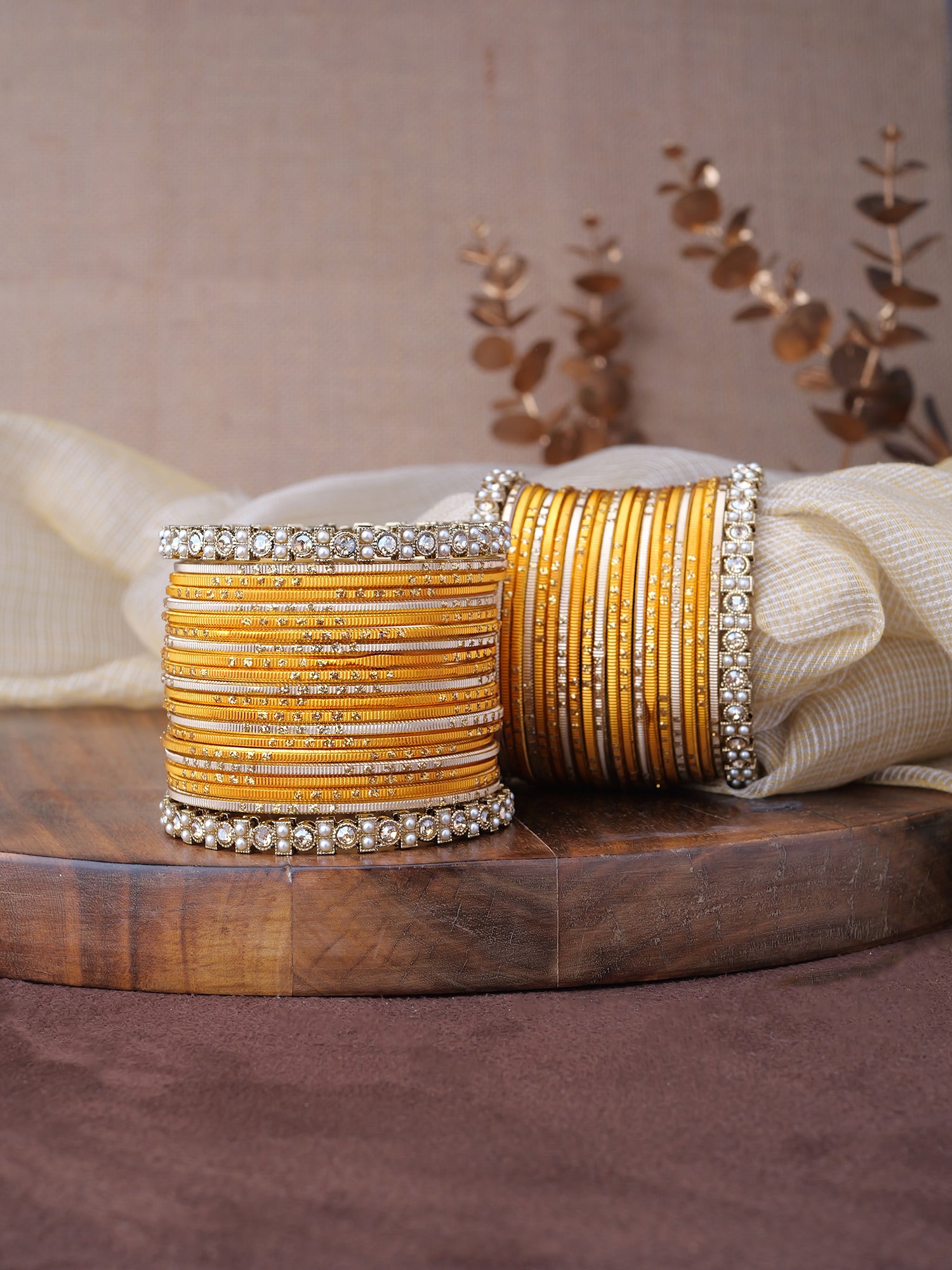 Mehira Two Hand Bangle Set in Deep Yellow