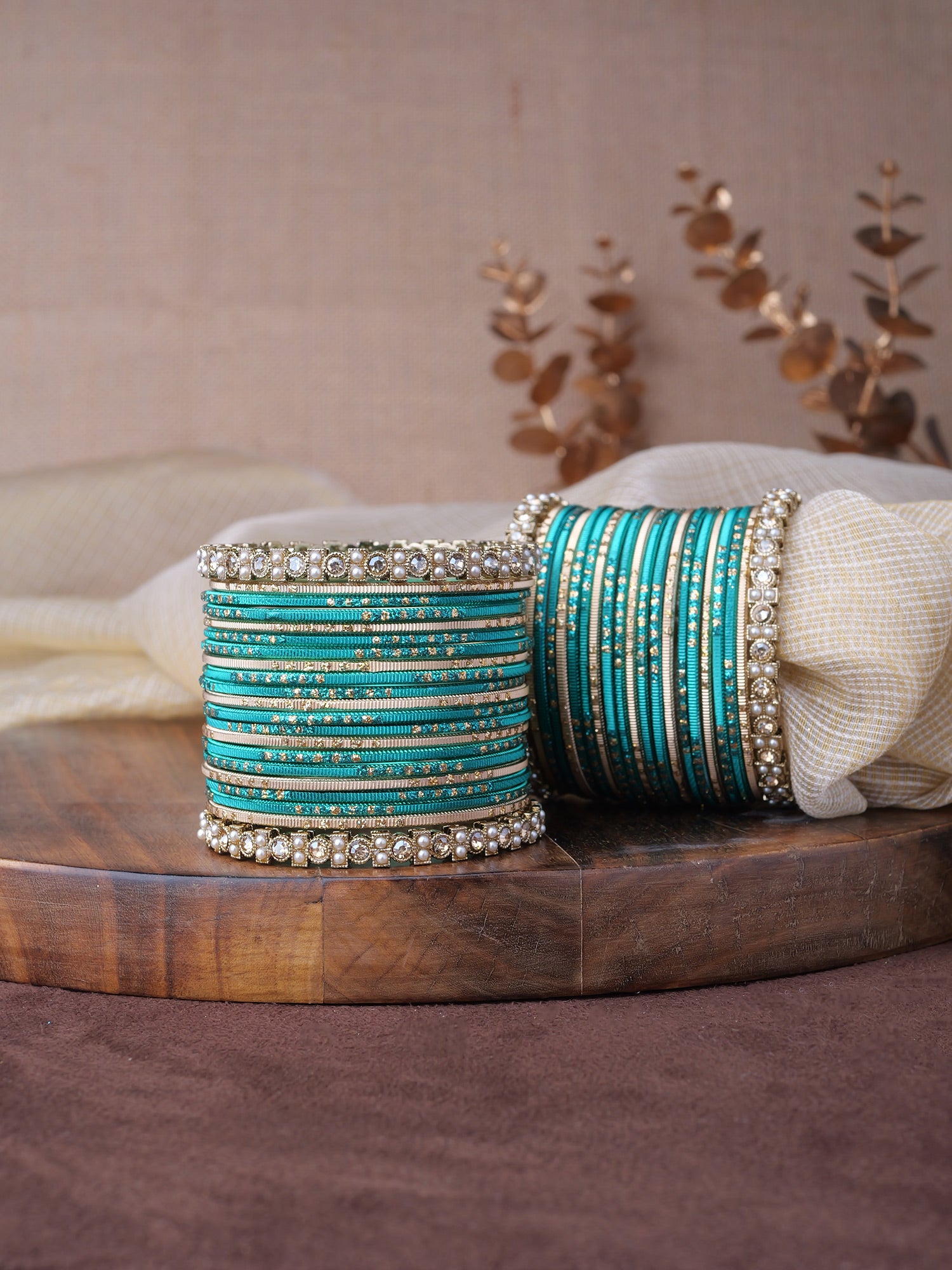 Mehira Two Hand Bangle Set in Jade