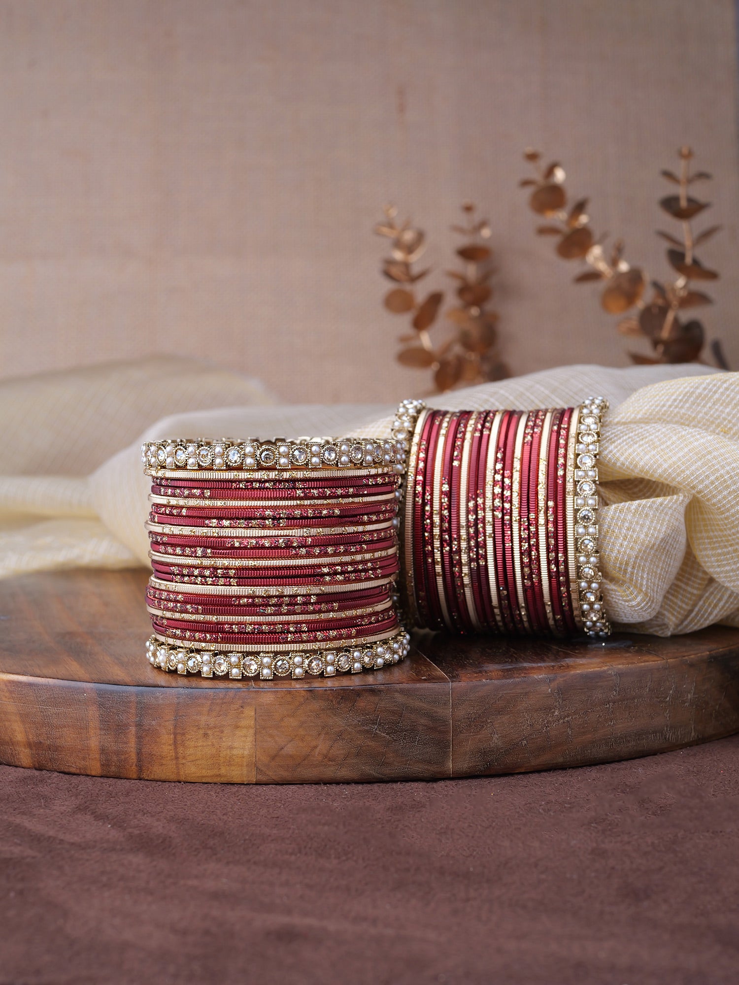 Mehira Two Hand Bangle Set in Maroon