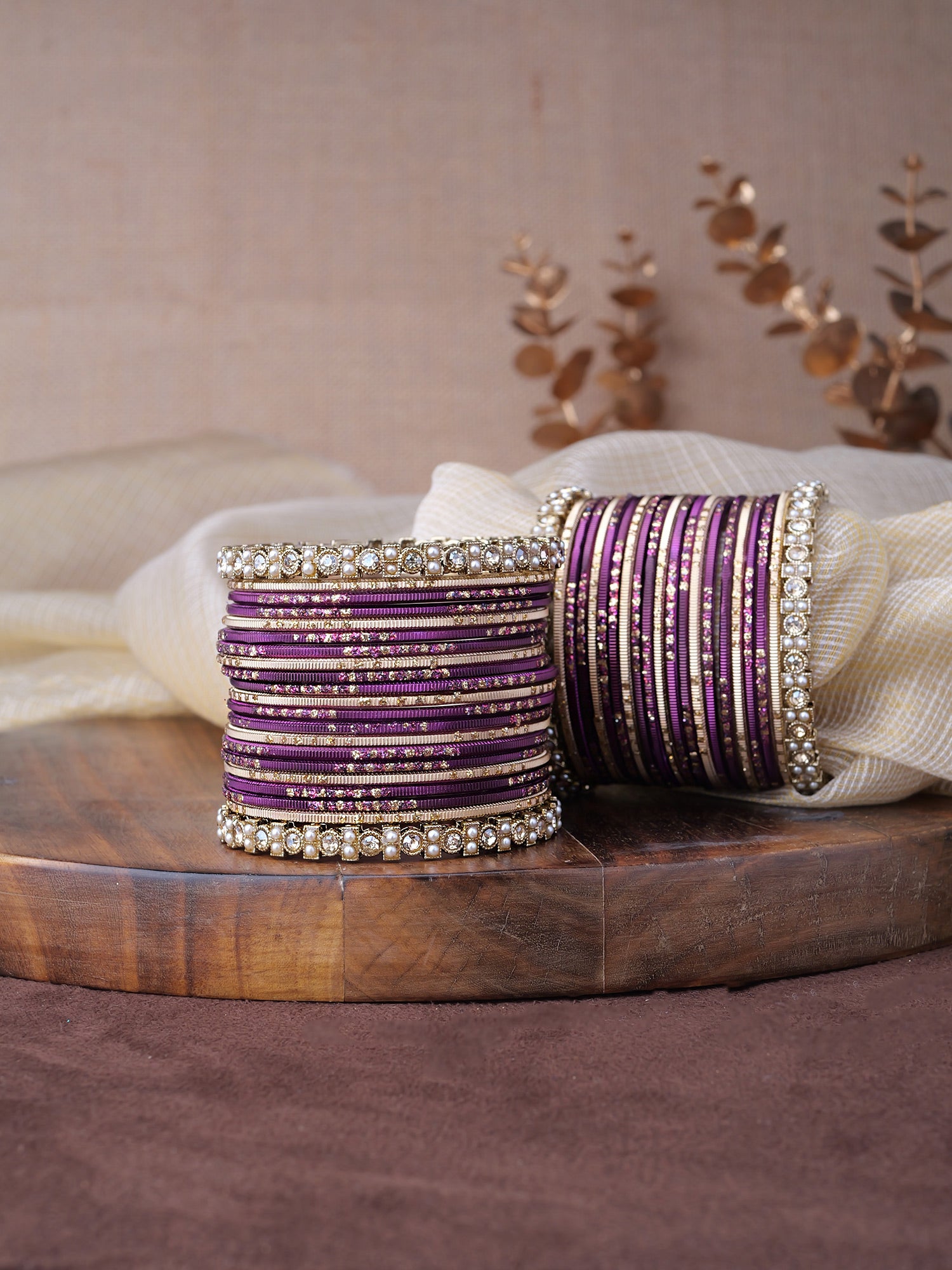 Mehira Two Hand Bangle Set in Purple