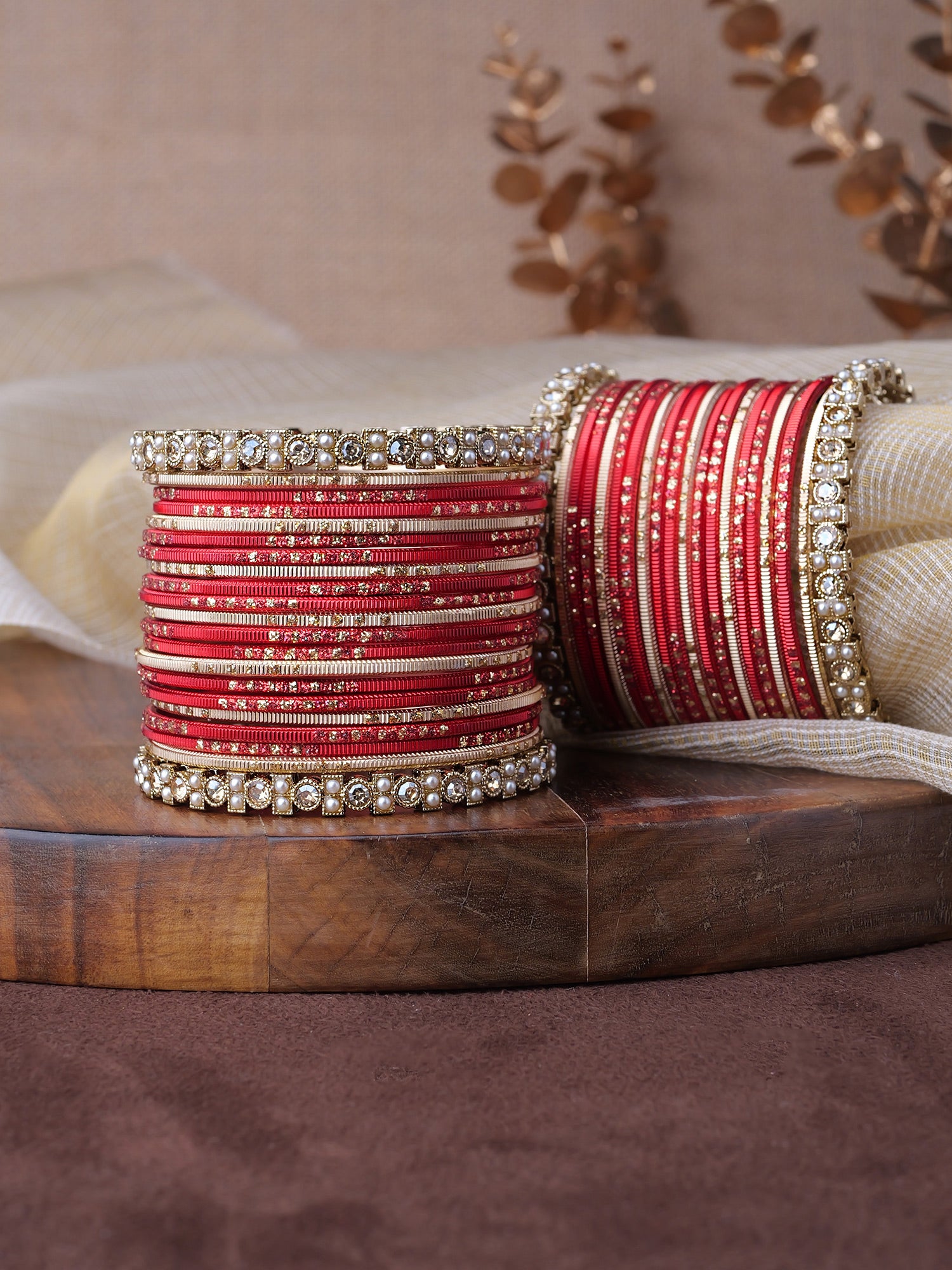 Mehira Two Hand Bangle Set in Red