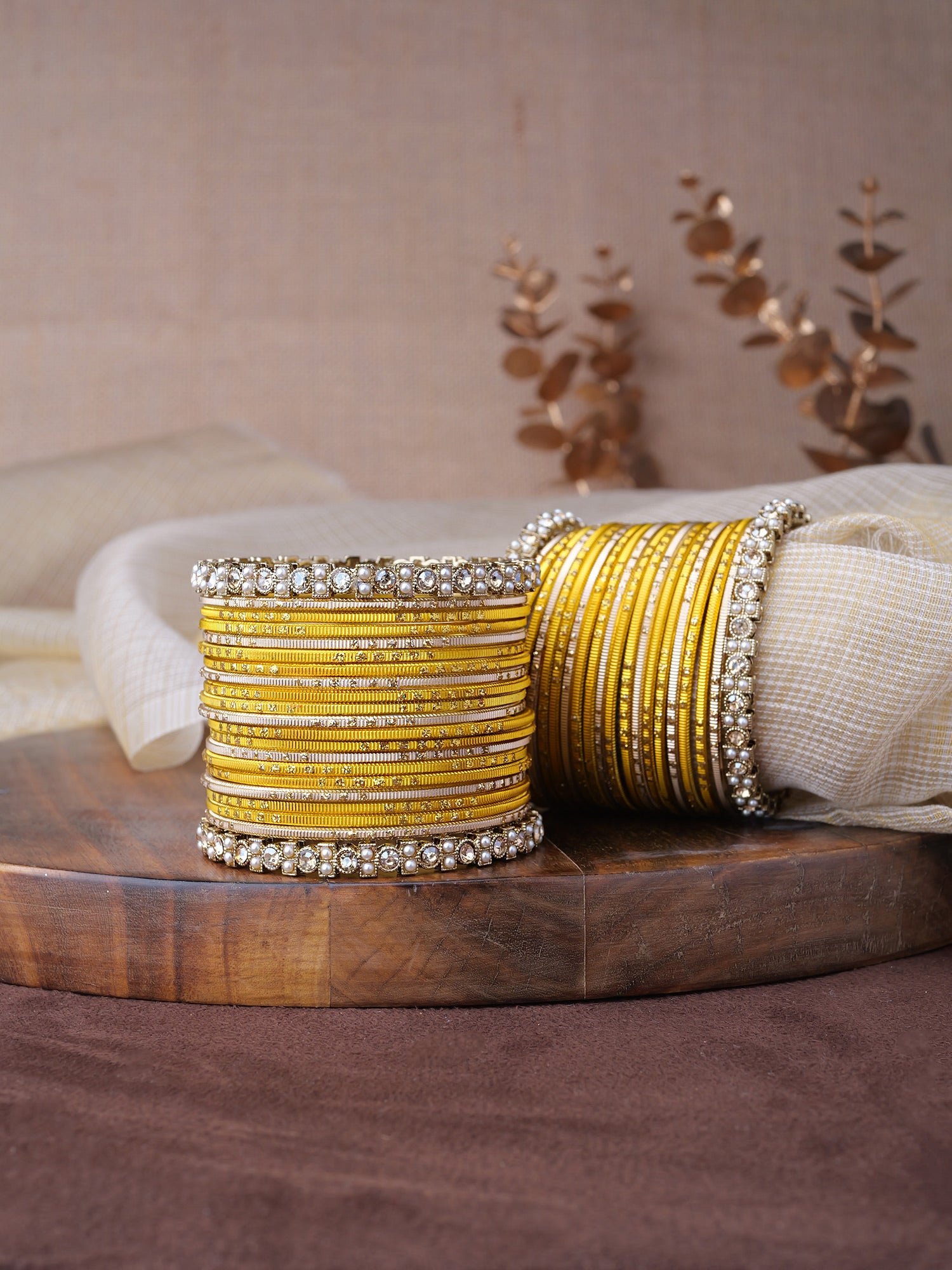 Mehira Two Hand Bangle Set in Yellow