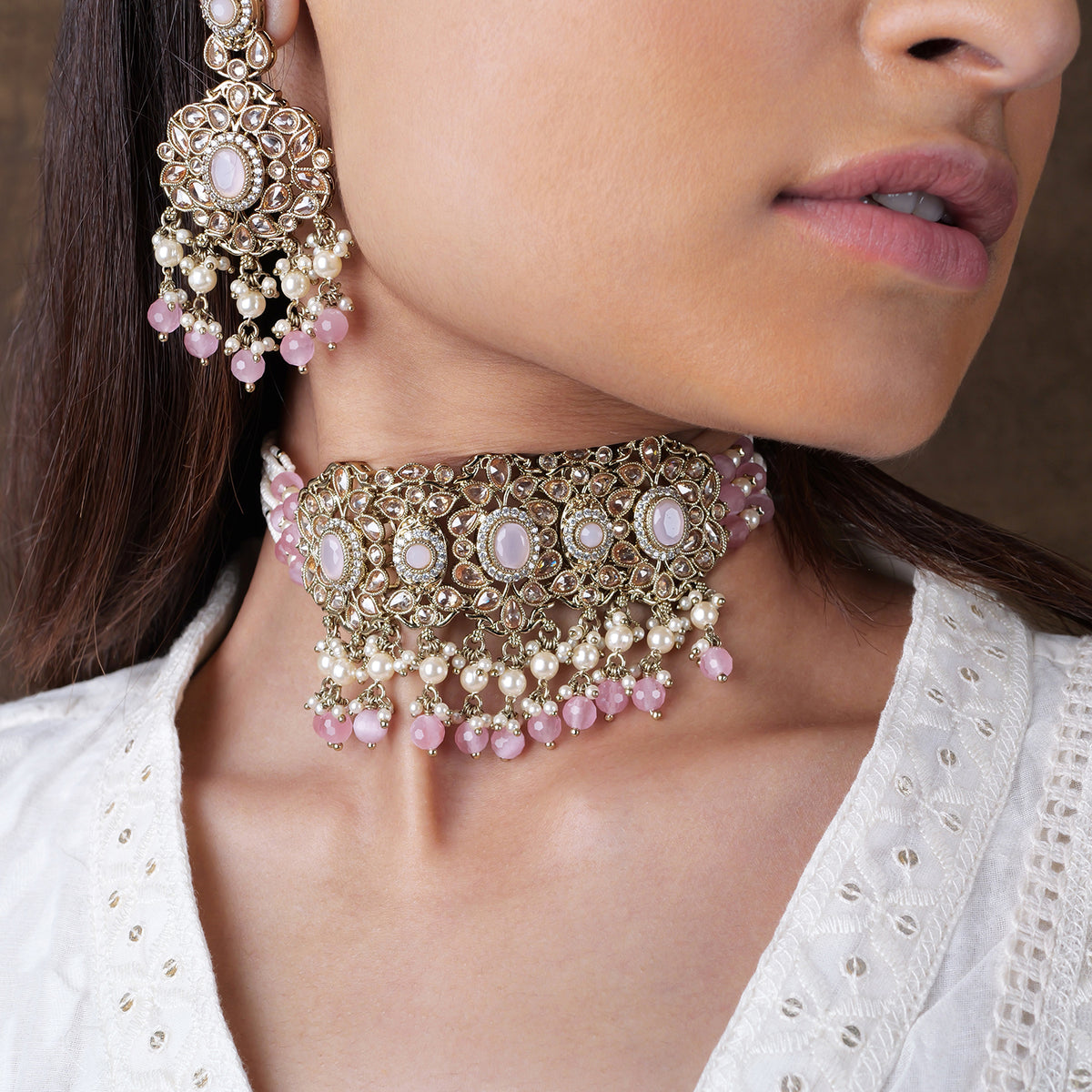 Neelmani Necklace Set in Light Pink