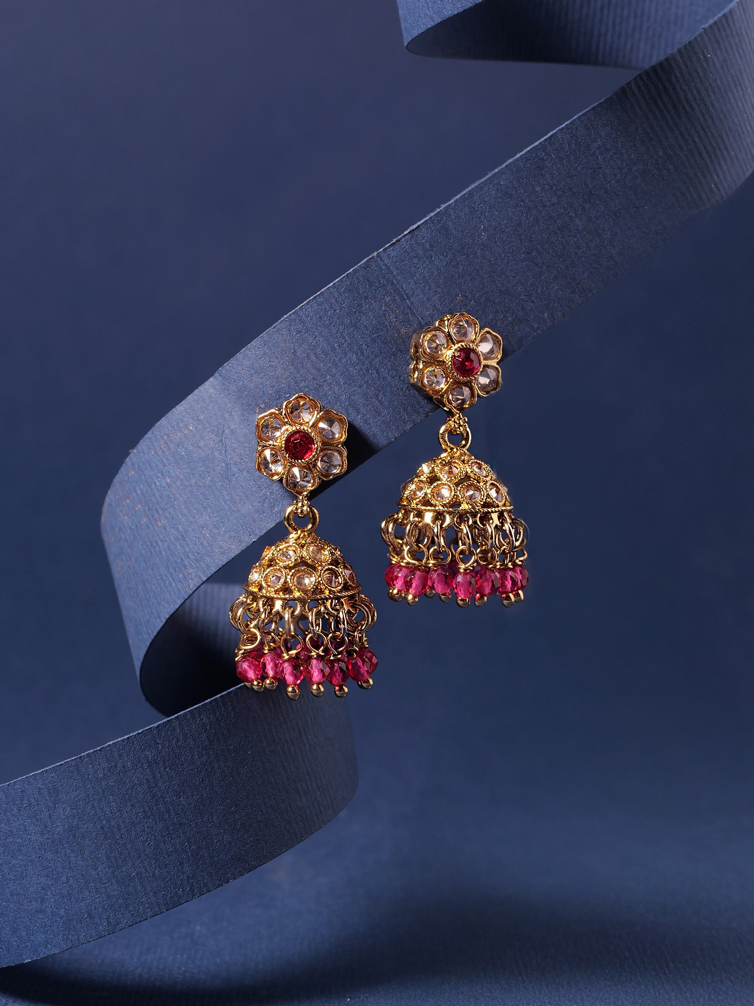 Nilima Small Jhumka Earrings in Hot Pink