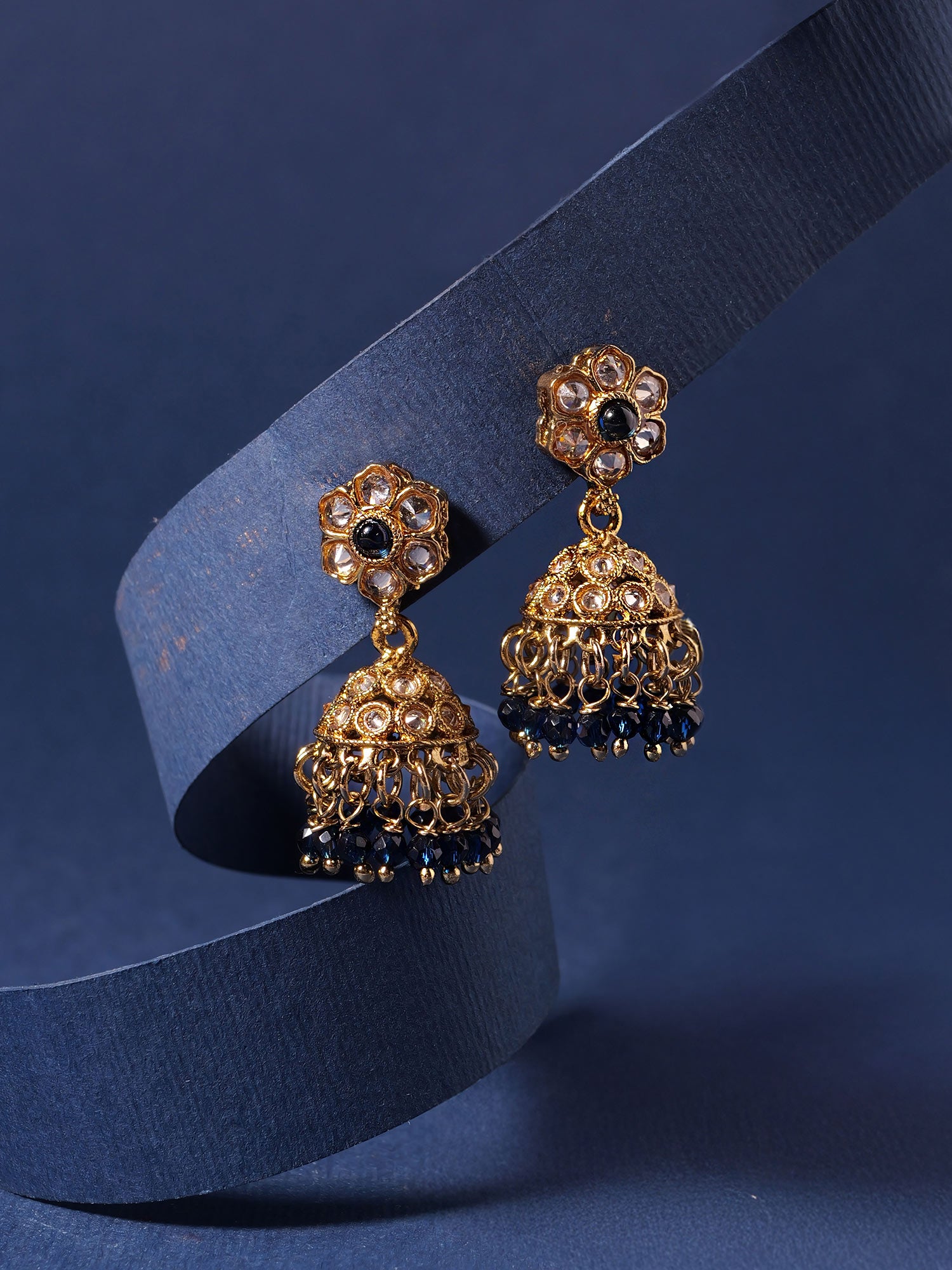 Nilima Small Jhumka Earrings in Navy Blue