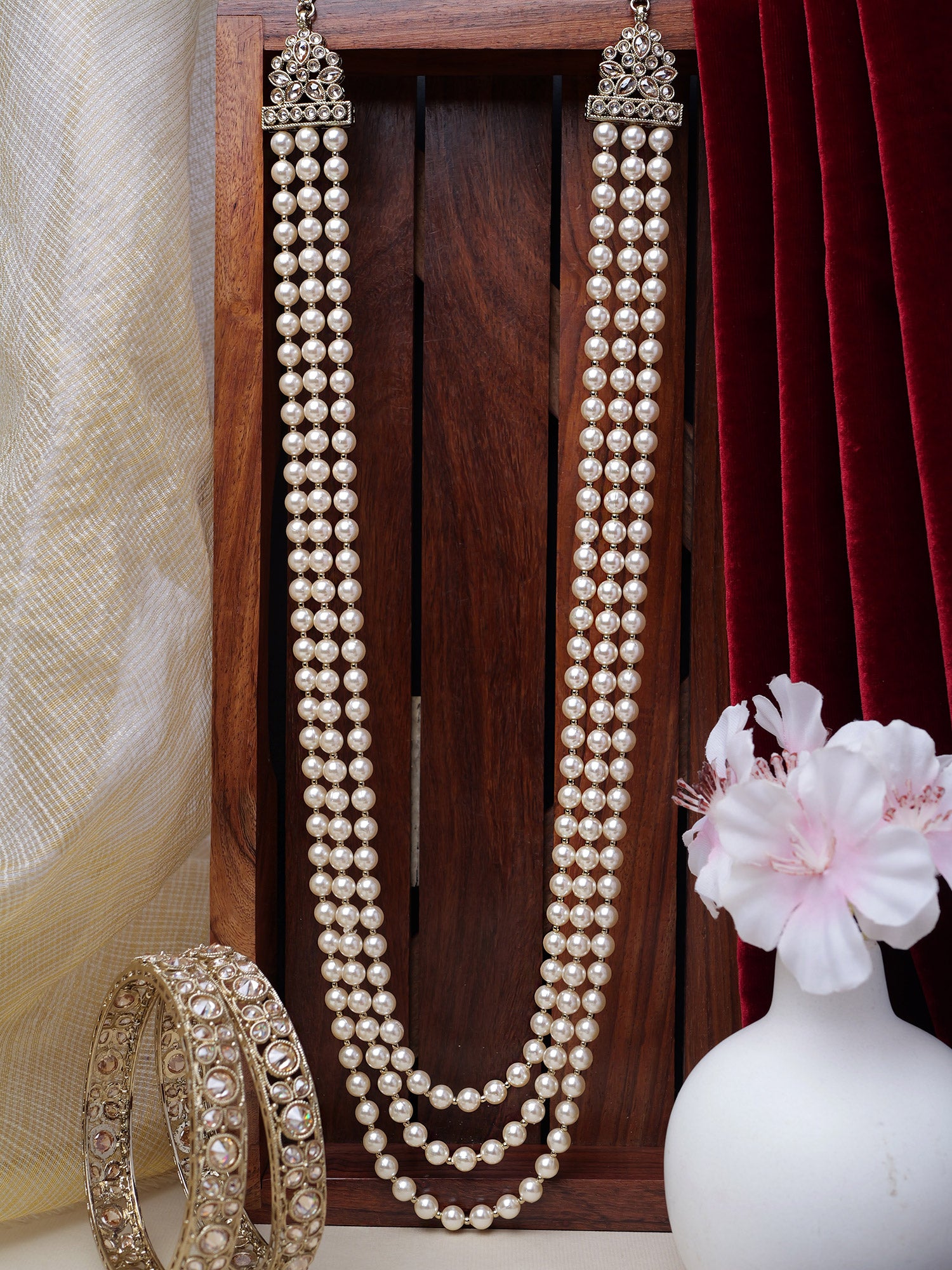 Sheena Cream Pearl Layered Long Chain