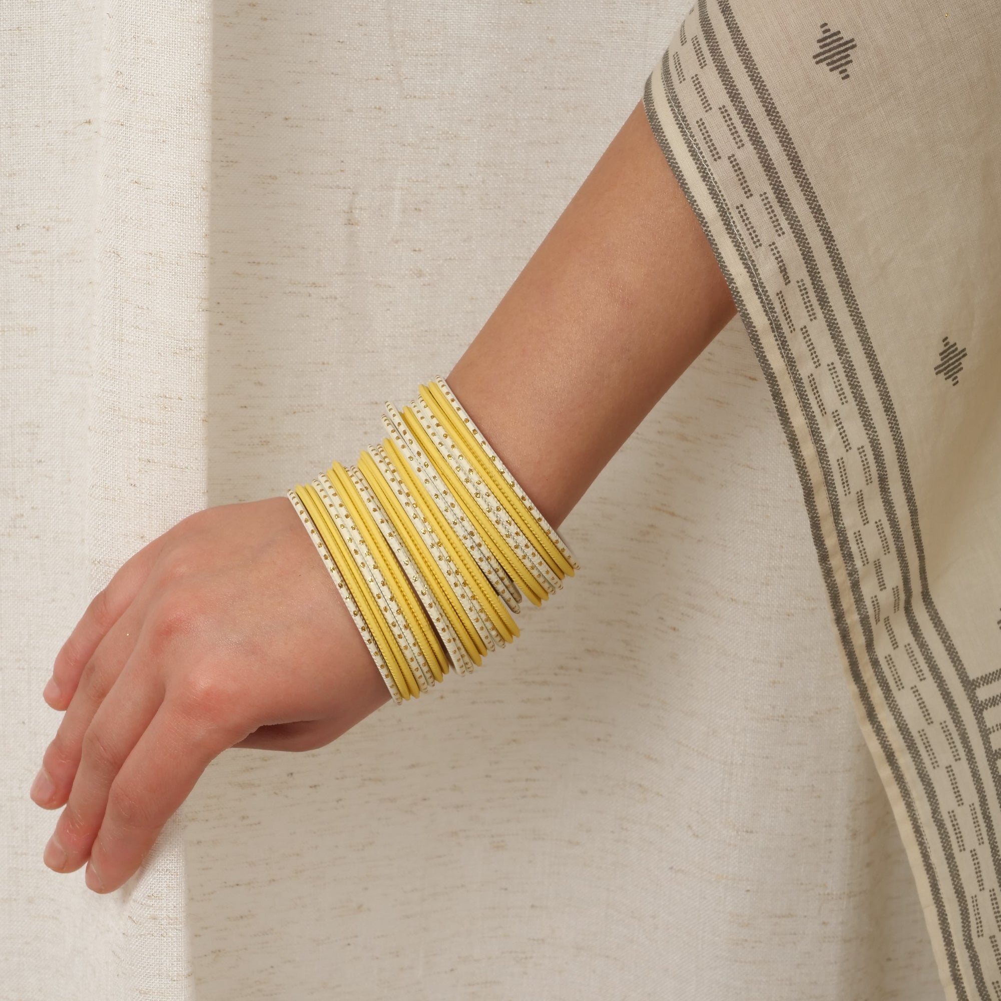Sherbet Lemon Yellow and Cream Bangle Stack