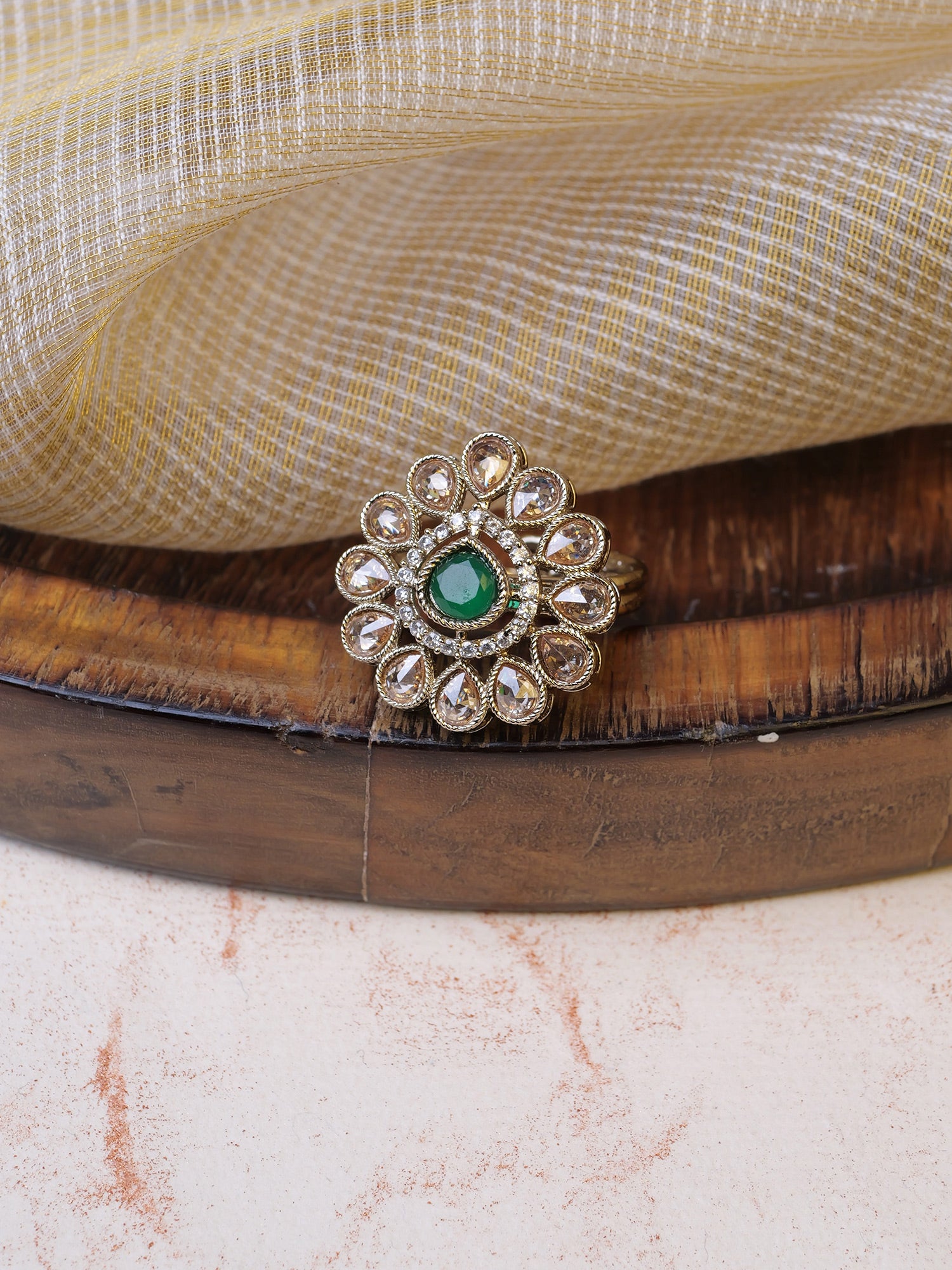 Simran Ring in Green and Antique Gold