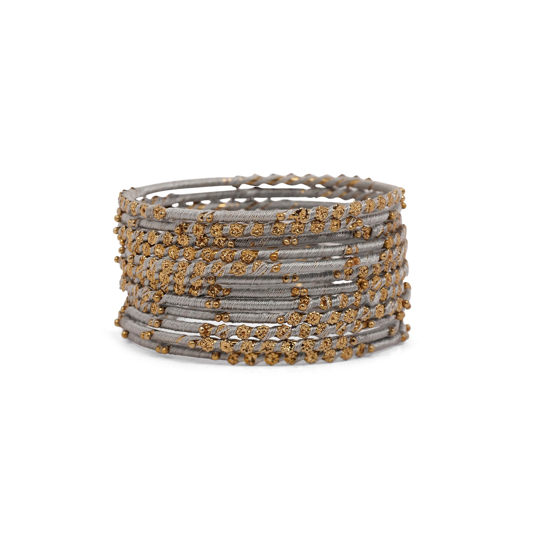 Set of 12 Floral Thread Bangles in Grey