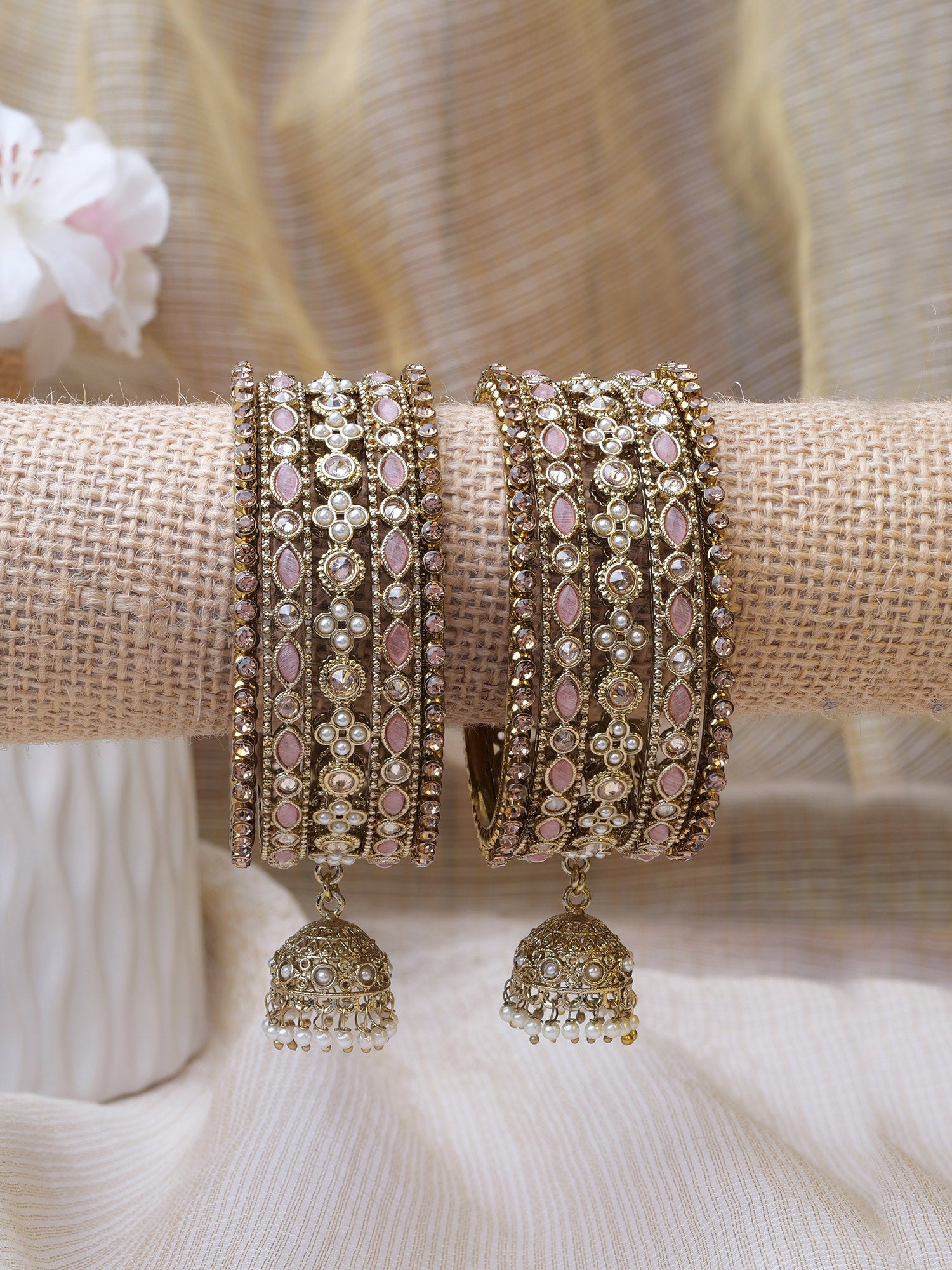 Tanira Jhumka Bangle Set in Pink