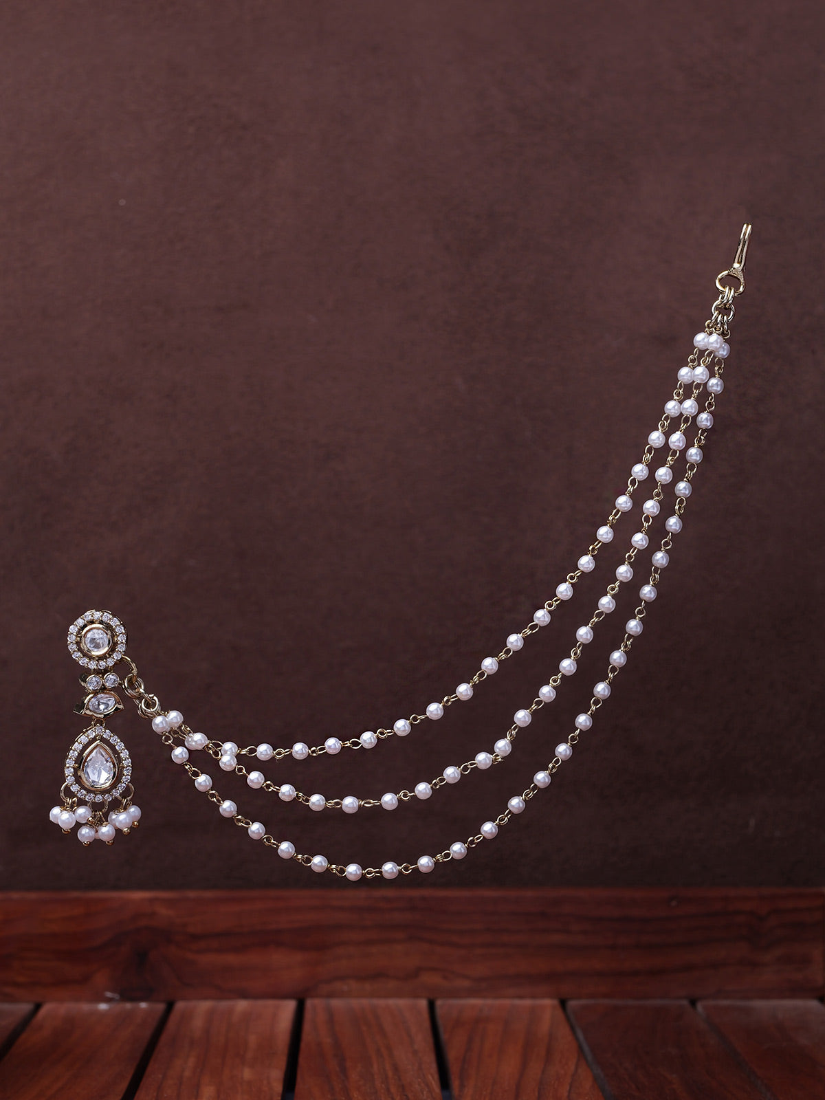 Triple Layer Simple Ear Chains in White Pearl